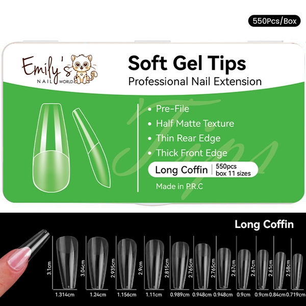 Soft Gel Nail Tips (550pcs/box) – Long Coffin